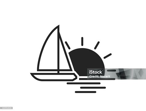세일링 요트와 일몰 아이콘입니다 여름 방학 및 바다 여행 관광 디자인을위한 벡터 이미지 0명에 대한 스톡 벡터 아트 및 기타 이미지 0명 관광 관광 리조트 Istock