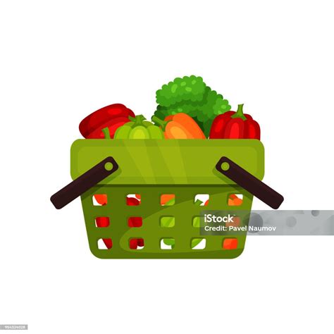 Keranjang Belanja Hijau Penuh Dengan Sayuran Alami Makanan Segar Dan