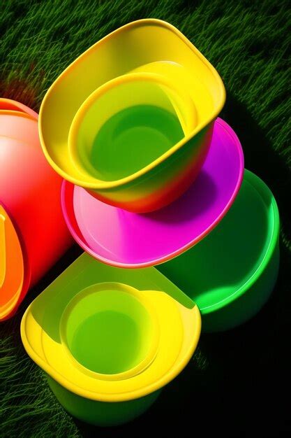 Premium Ai Image Bright Colourful Disposable Plastic Cups Isolated On
