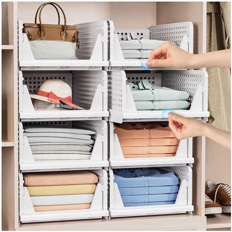 5 Pack Folding Closet Organizers Storage Box Stackable Plastic Storage