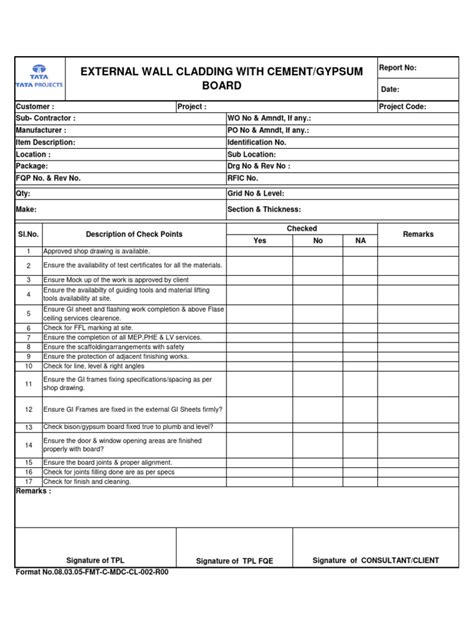 Checklist For External Wall Cladding With Bisongypsum Board Pdf