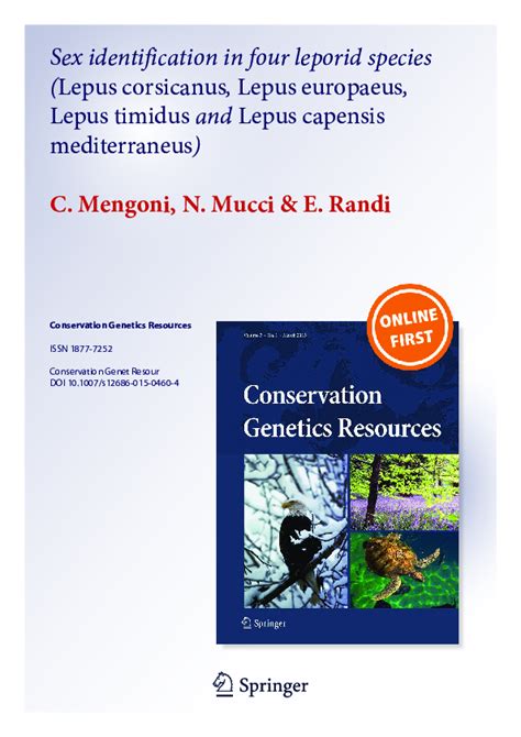 Pdf Sex Identification In Four Leporid Species Lepus Corsicanus