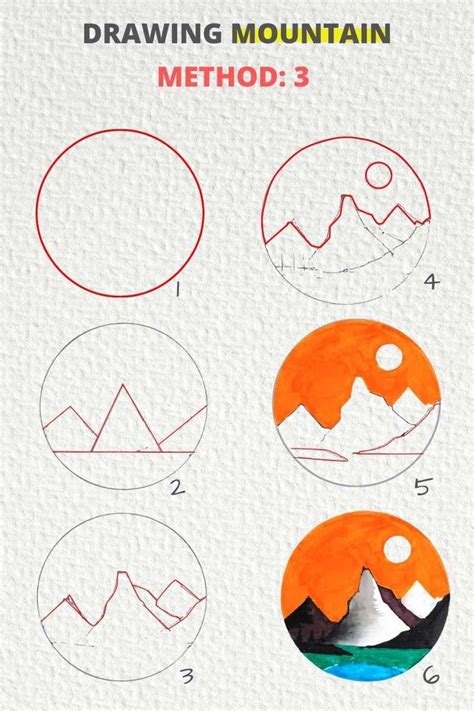 The Steps To Draw Mountains And Mountains With Colored Pencils