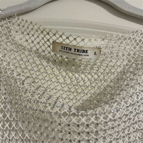 12th Tribe Martini White Rhinestone Mesh Mini Dress L Gem