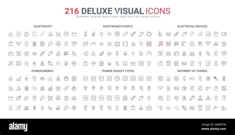 Electricity And Power Energy Iot Services Line Icon Set Electronic Components Parts And