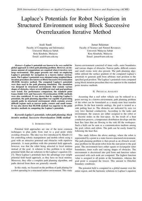 pdf laplace s potentials for robot navigation in structured