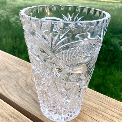 Large Diamond Cut Glass Vase Etsy