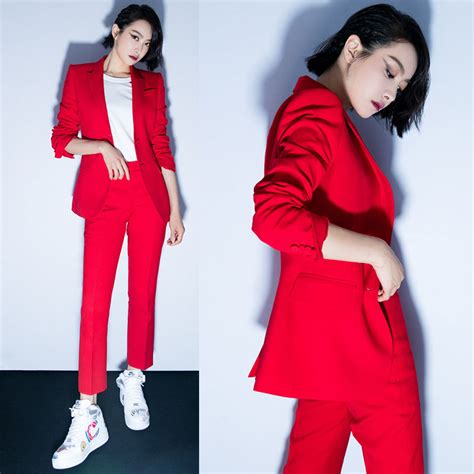 红色OL职业套装女韩版显瘦时尚帅气西装小外套西服裤两件套新款潮 cal15958043812