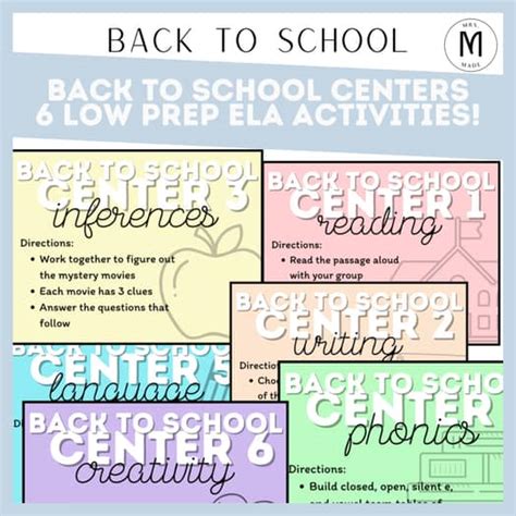 Back To School Ela Centers 6 Low Prep Engaging Assignments For