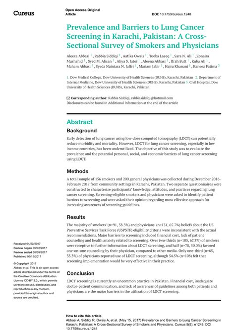 Pdf Prevalence And Barriers To Lung Cancer Screening In Karachi