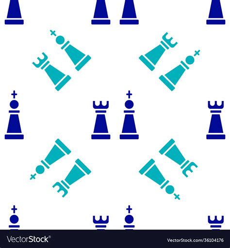 Blue Chess Icon Isolated Seamless Pattern On White