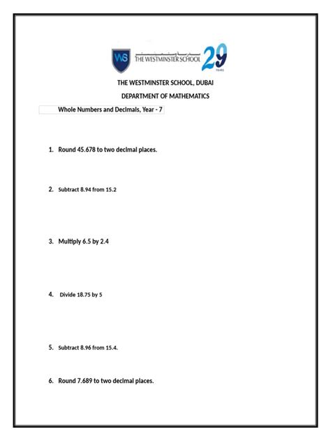 Rounding Numbers Decimals Year 7 Worksheet Pdf Teaching Methods