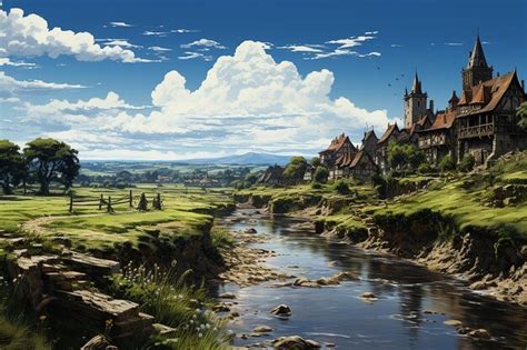 Premium Ai Image Medieval Small Field Outside A City