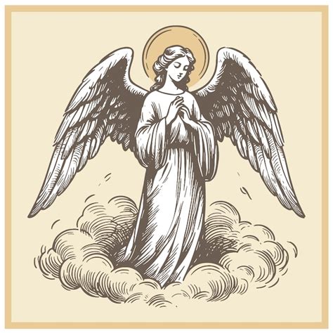 Ángel En Un Dibujo Vectorial De Nube En Estilo Grabado Sobre Un Fondo