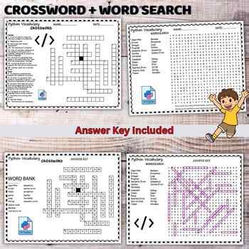 Python Vocabulary ACTIVITIES Crossword Wordsearch By Teacher Marie