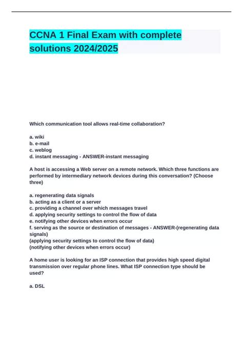 Ccna 1 Final Exam With Complete Solutions 20242025 Ccna Cisco