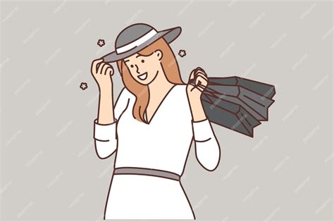 Mujer Sonriente Con Bolsas De Compra Vector Premium