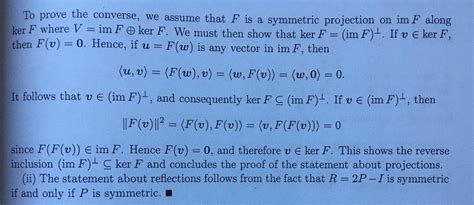 Proof Of F Is An Orthogonal Projection If And Only If Symmetric