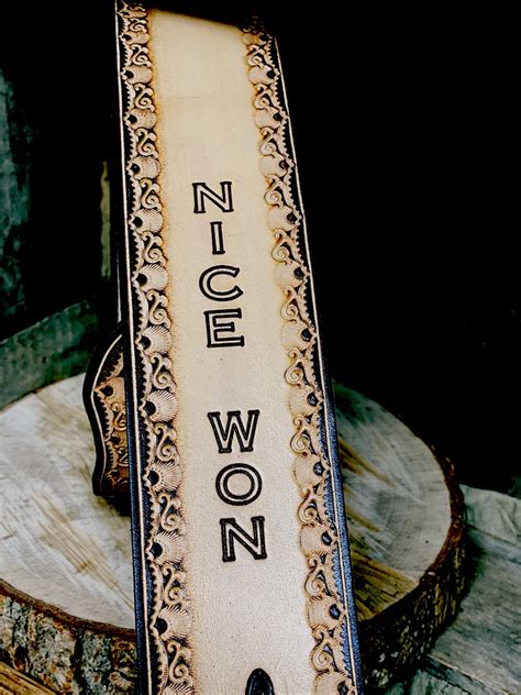 Bespoken Guitar Strap With Fancy Tooling Leather Custom Made M And W Leather