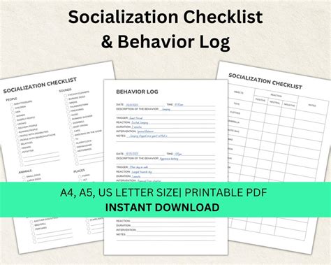 Puppy Socialization Checklist Printable Behavior Log Social Etsy