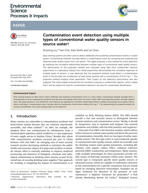 Pdf Contamination Event Detection Using Multiple Types Of Conventional Water Quality Sensors