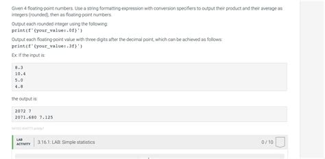 Given 4 Floating Point Numbers Use A String Formatting Expression With