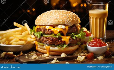 Fast Food Meal Burger Fries Drink Stock Image Image Of Fries