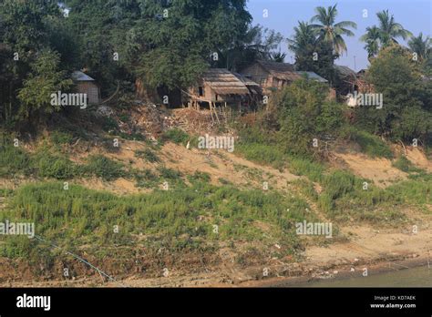 Houses Along The Riverbank At Minhla Village On The Irrawaddy River In