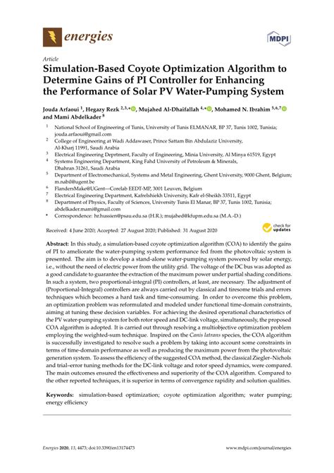 pdf simulation based coyote optimization algorithm to determine gains of pi controller for