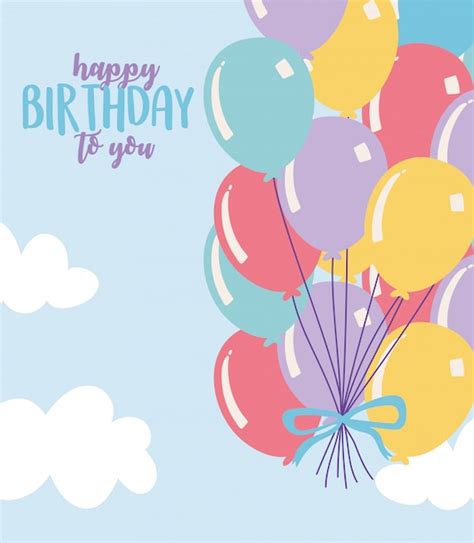 생일 축하 풍선 장식 축하 만화 프리미엄 벡터