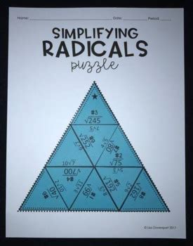 Simplifying Radicals Mini Puzzle By Lisa Davenport TpT