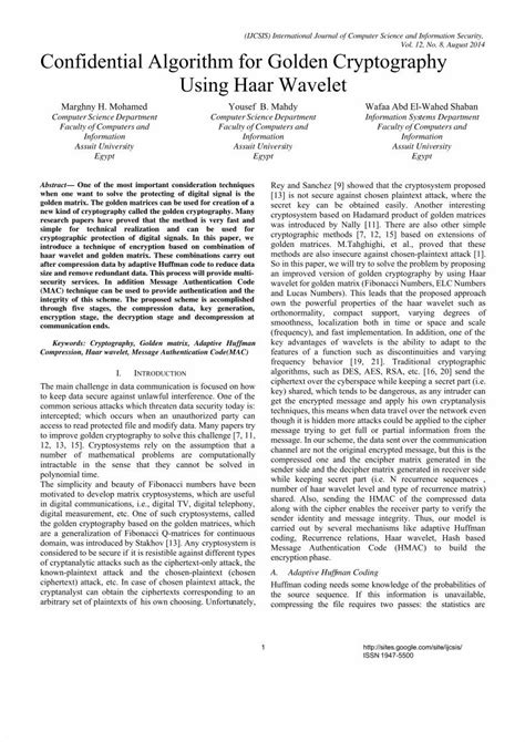 Pdf Confidential Algorithm For Golden Cryptography Using Haar Wavelet