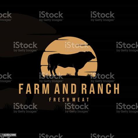 농장 목장 및 가축 로고 빈티지 벡터 일러스트 레이 션 템플릿 아이콘 디자인 정육점 또는 정육점 사업 개념 엠블럼 디자인을위한 소 또는 버팔로 라벨 정육점에 대한 스톡 벡터