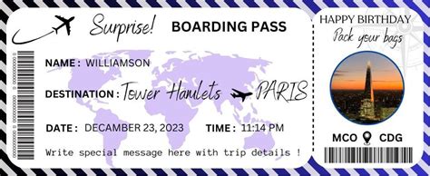 Surprise Boarding Pass Fake Boarding Pass For Surprise Destination Custom Boarding Pass Edit