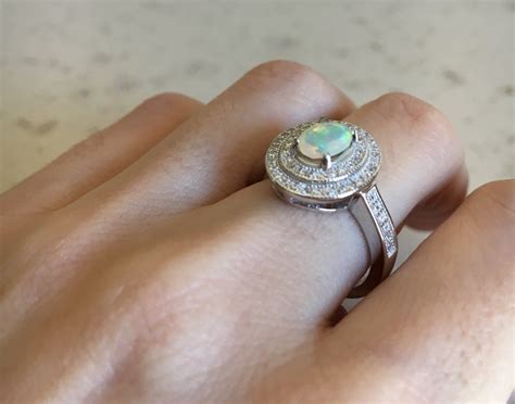 Opal Deco Engagement Halo Ring Oval Opal Promise Ring For Etsy