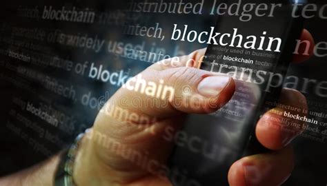 Blockchain News Titles On Screen In Hand With 3d Illustration Stock