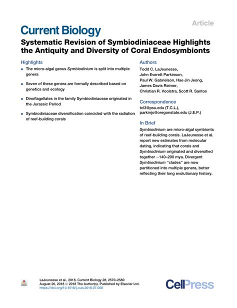 Pdf Systematic Revision Of Symbiodiniaceae Highlights The Antiquity