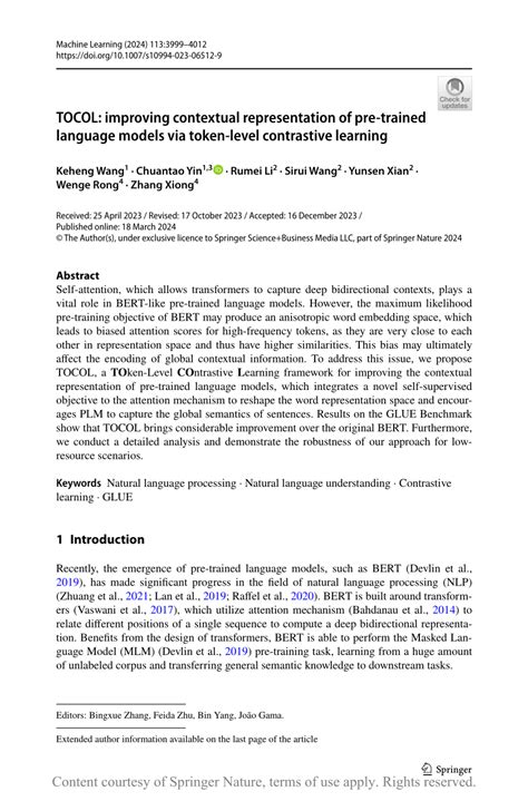 Tocol Improving Contextual Representation Of Pre Trained Language Models Via Token Level