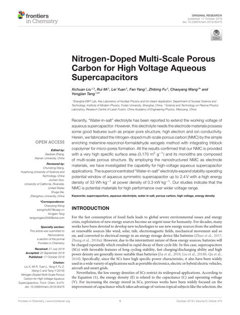 Pdf Nitrogen Doped Multi Scale Porous Carbon For High Voltage Aqueous Supercapacitors