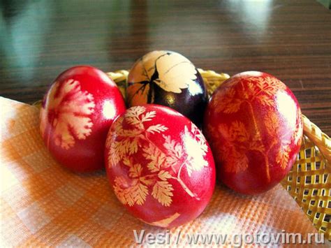 Крашеные яйца (с листиками петрушки). Рецепт с фото