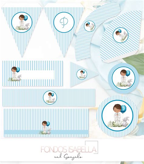 Kit imprimible mesa dulce Primera Comunión niña rosa y flor verde