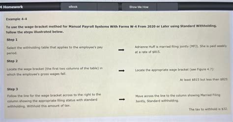 Solved To Use The Wage Bracket Method For Manual Payroll Chegg