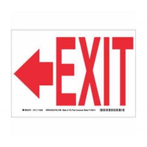 Brady Polyester Adhesive Exit Sign Exit Left Arrow Red On White 10