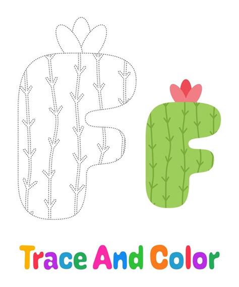 아이들을 위한 알파벳 F 추적 워크시트 프리미엄 벡터