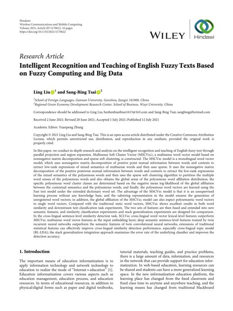 Pdf Intelligent Recognition And Teaching Of English Fuzzy Texts Based On Fuzzy Computing And