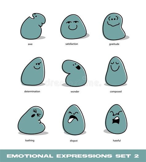 Emotional Expressions Set 2 Cartoon Blob Characters With Different