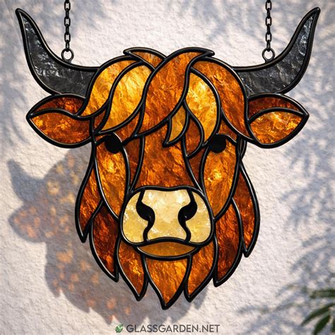 Highland Cow Stained Glass Pattern Rustic Farmhouse Decor Digital