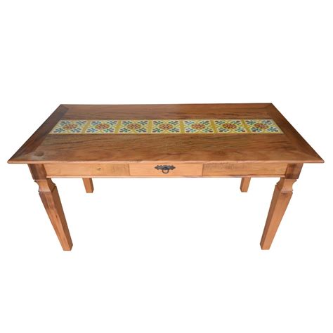 Mesa de Jantar Pé Sino com Faixa de Ladrilho em Madeira de Demolição Moveis das Gerais