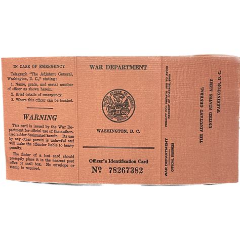 Card Identification U S Army Officer