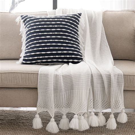 Linear Tassel Pillow Boho Knitted Tassel Throw Bundle Lushdecor